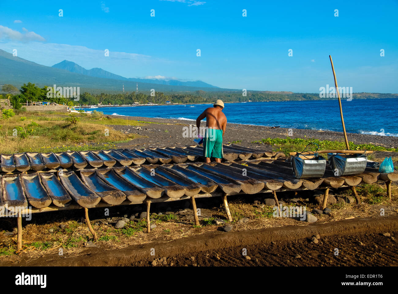 traditional salt winning at the beach of amed in bali indonesia Stock ...