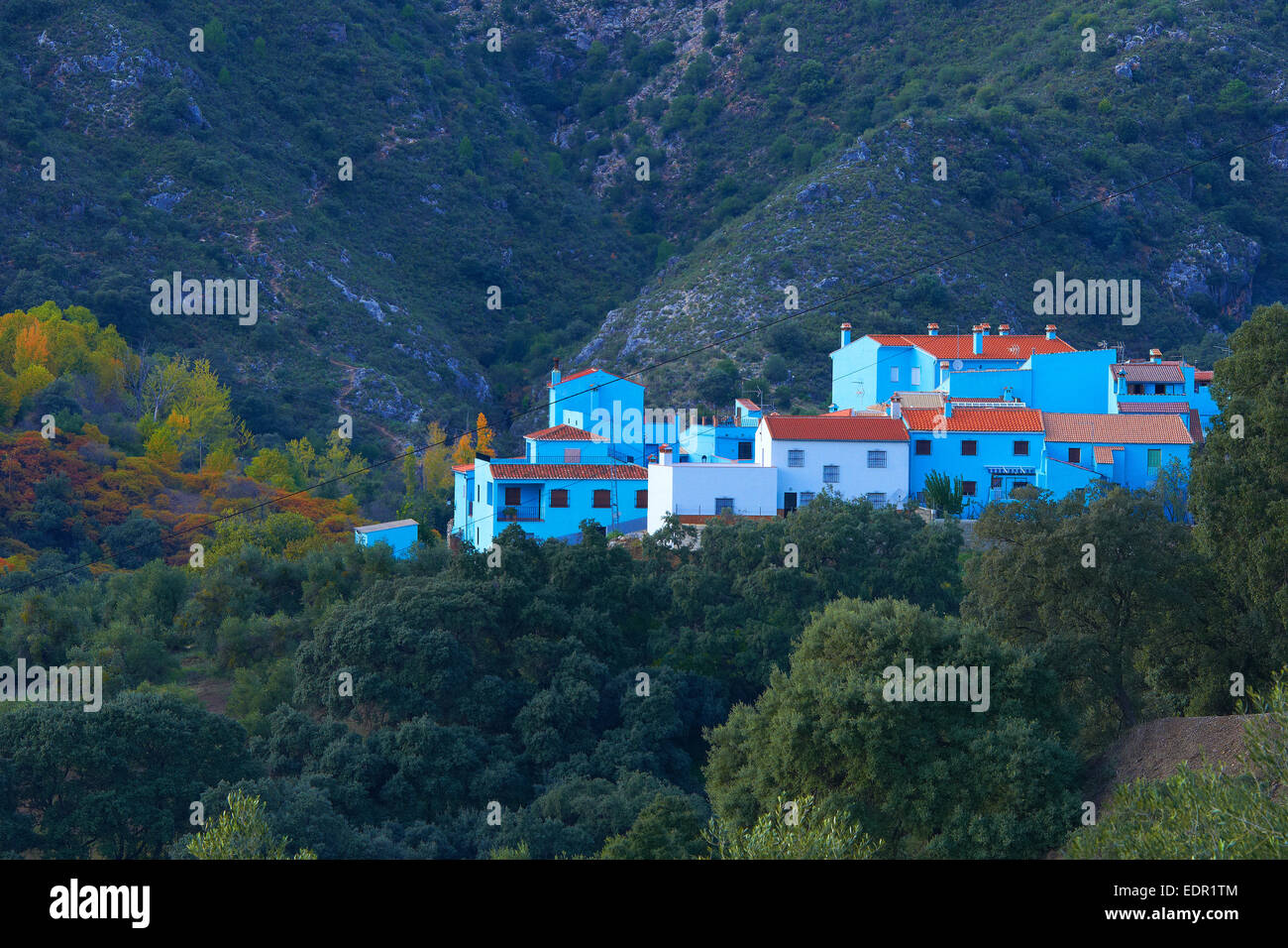 Juzcar, Genal Valley, Genal river valley, Serrania de Ronda. Smurfs ...