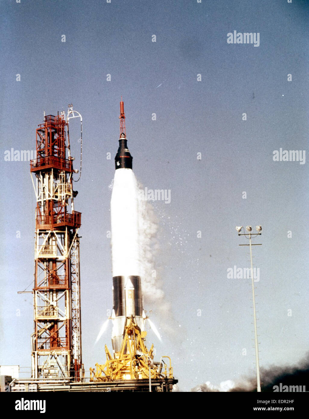 A photograph documenting the Mercury-Atlas launch on February 21, 1961 ...