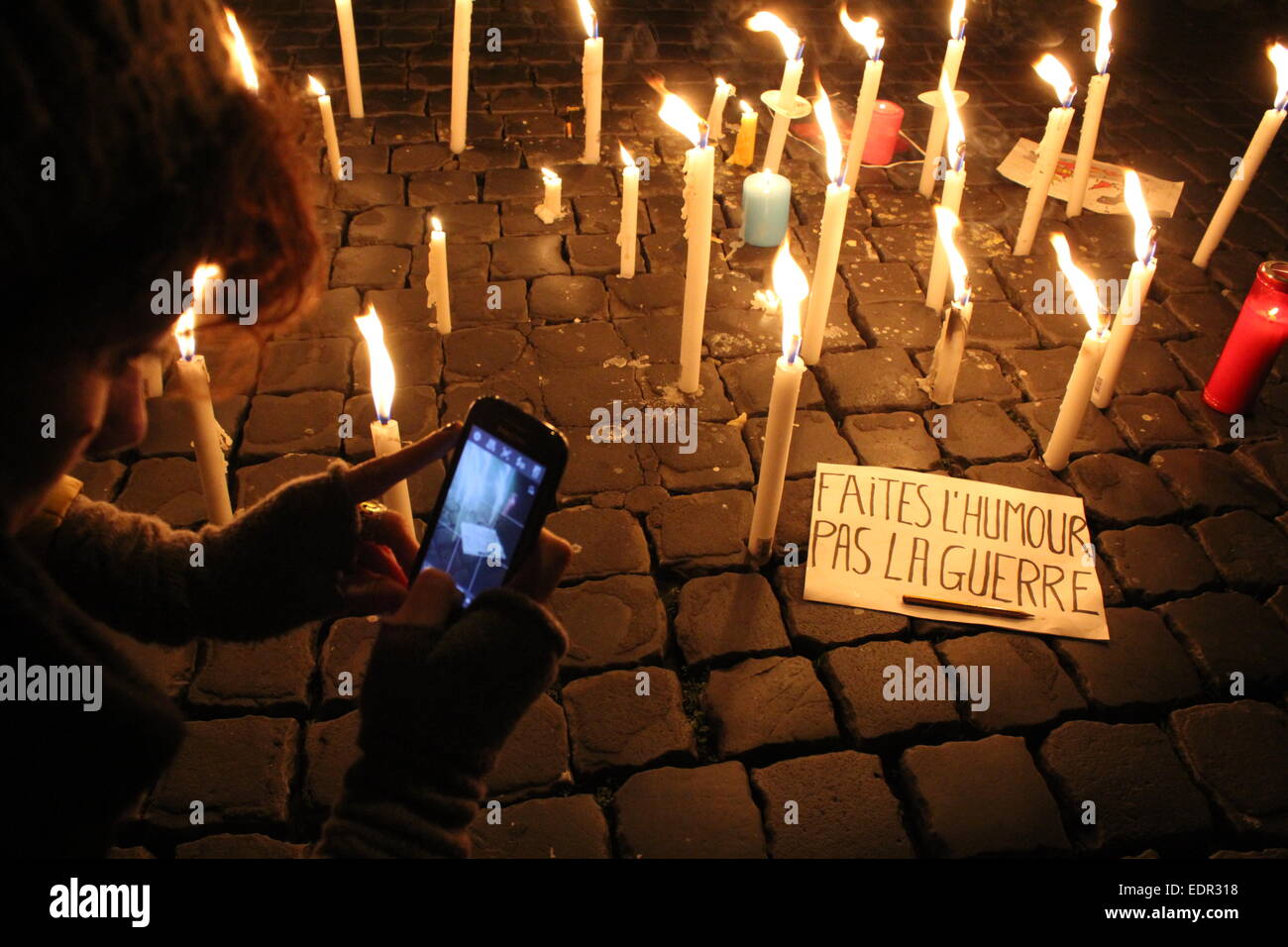 Rome, Italy. 8th January 2015. Vigil for the Charlie Hebdo terrorist ...