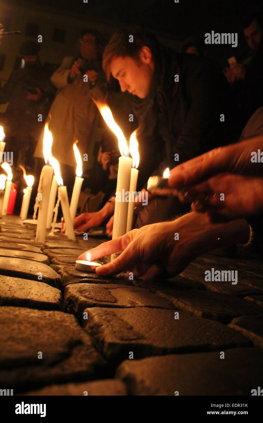 Rome, Italy. 8th January 2015. Vigil for the Charlie Hebdo terrorist ...