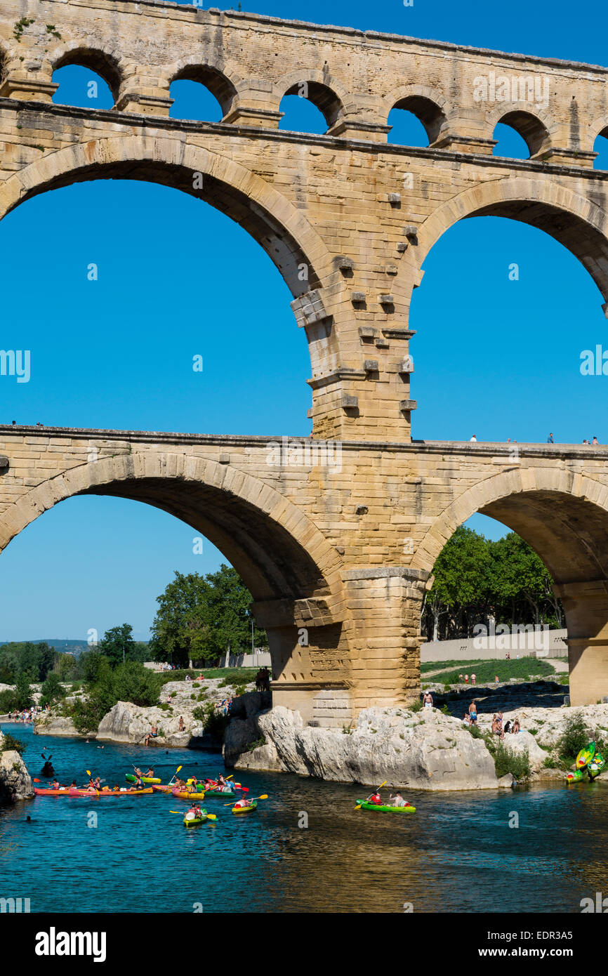 The Roman Bridge Pont du Gard and d Gardon River, Gard, France Stock ...