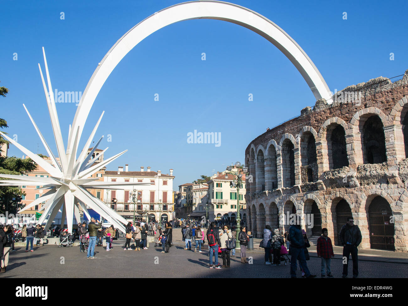 VERONA, ITALY - CIRCA DECEMBER 2014: The City installs for Christmas in ...