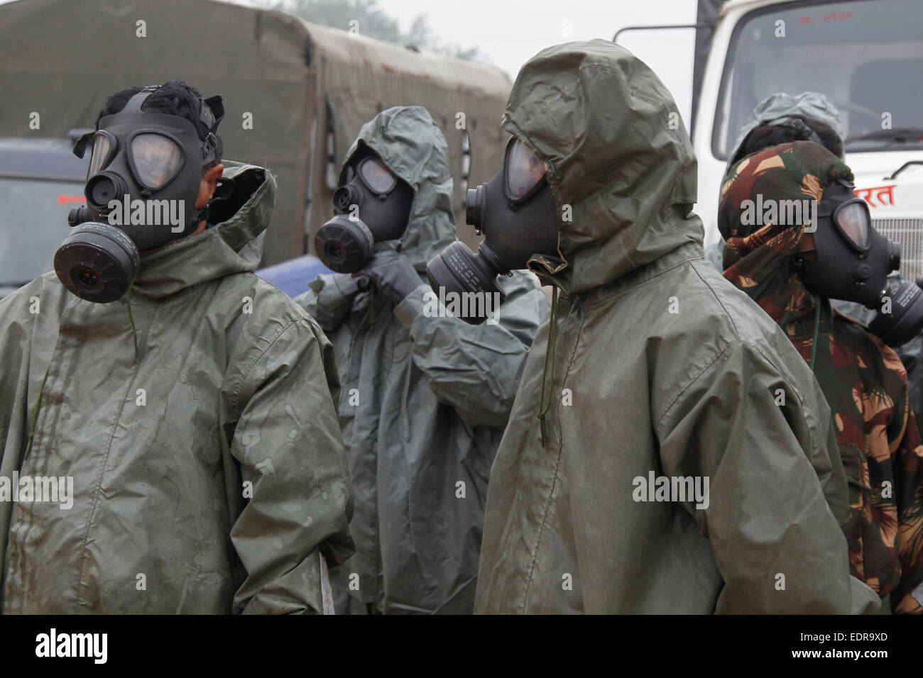 Fire fighting commandos wear mask during mock drill during the month ...