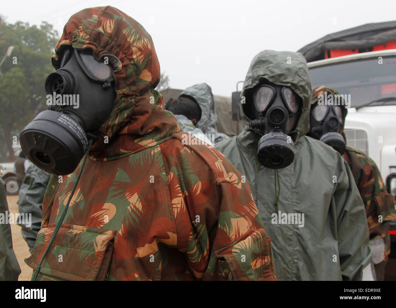 Fire fighting commandos wear mask during mock drill during the month ...