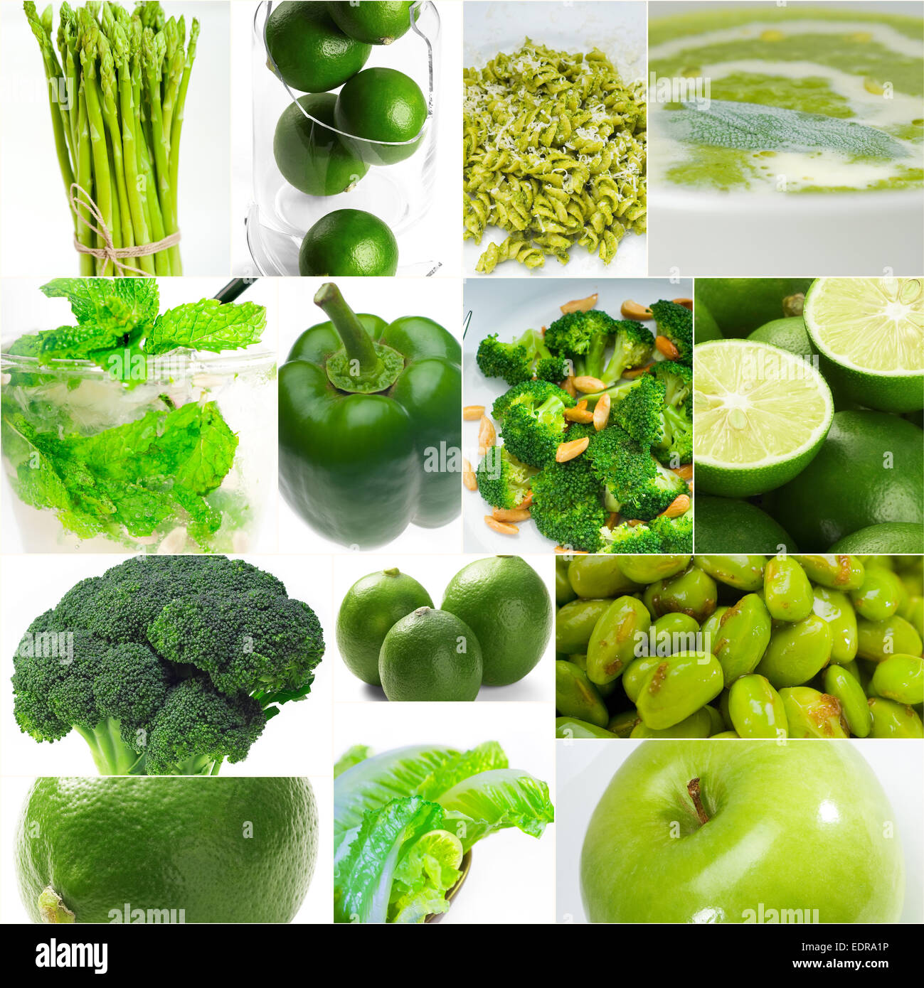green healthy food collage collection nested on white frame Stock Photo ...