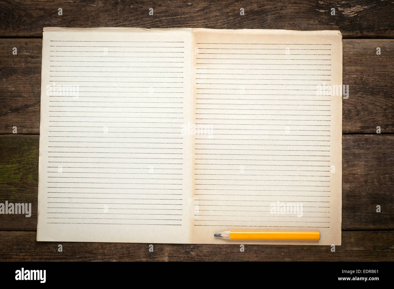 Blank Note Book page With Wood Pencil on Table Desk Background, Rustic ...