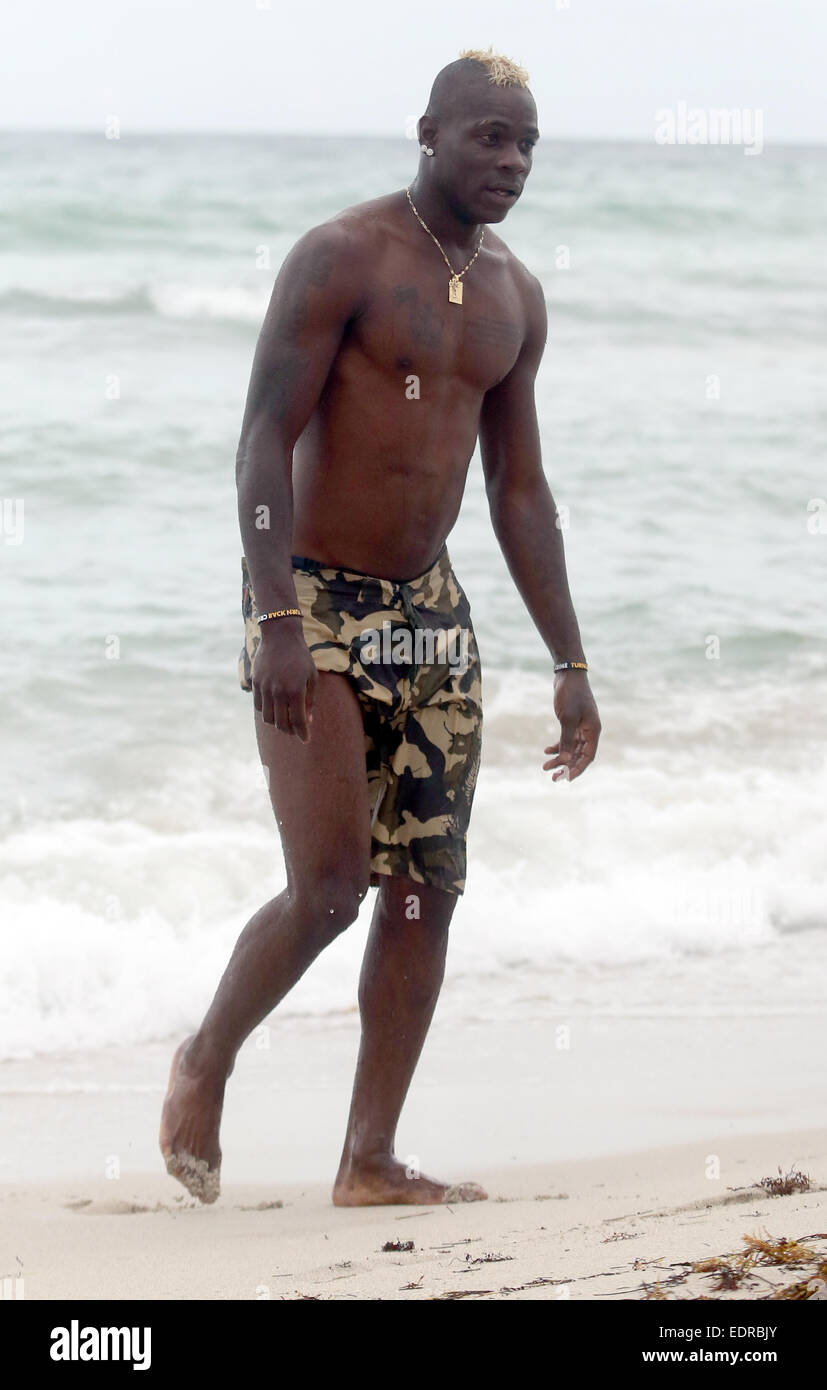 Mario Balotelli and fiancee Fanny Neguesha enjoy the day on Miami Beach ...