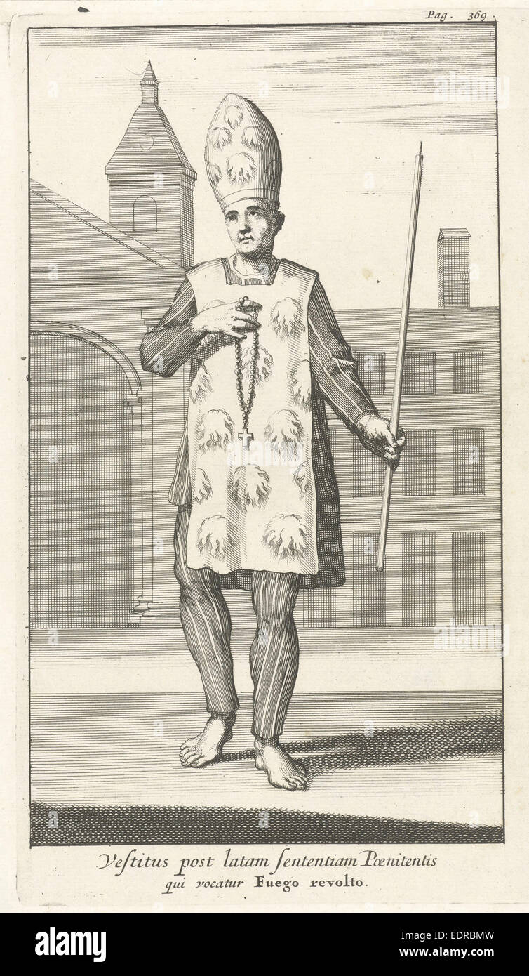 Convicted in sackcloth, with rosary and miter, Jan Luyken, Henricus ...