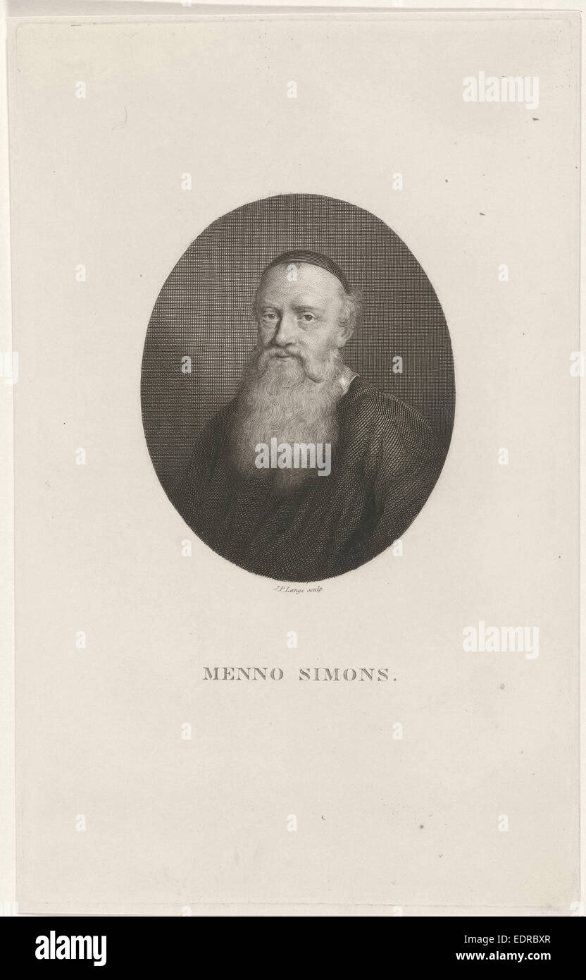 Portrait of Menno Simons, Johannes Philippus Lange, 1820 - 1849 Stock ...