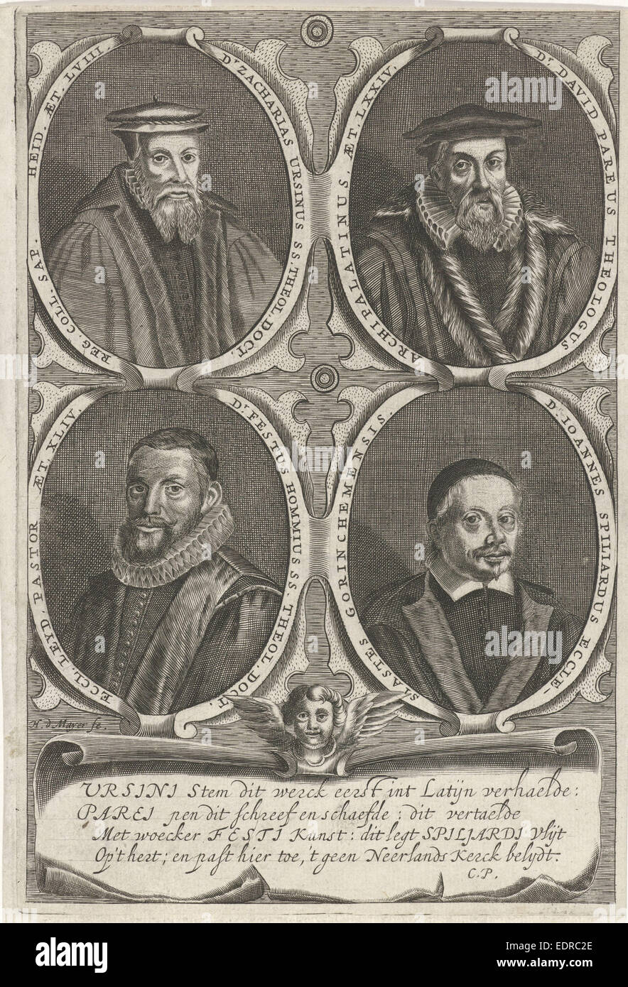 Portraits of Zacharias Ursinus, David Pareus, Festus Hommius and John ...