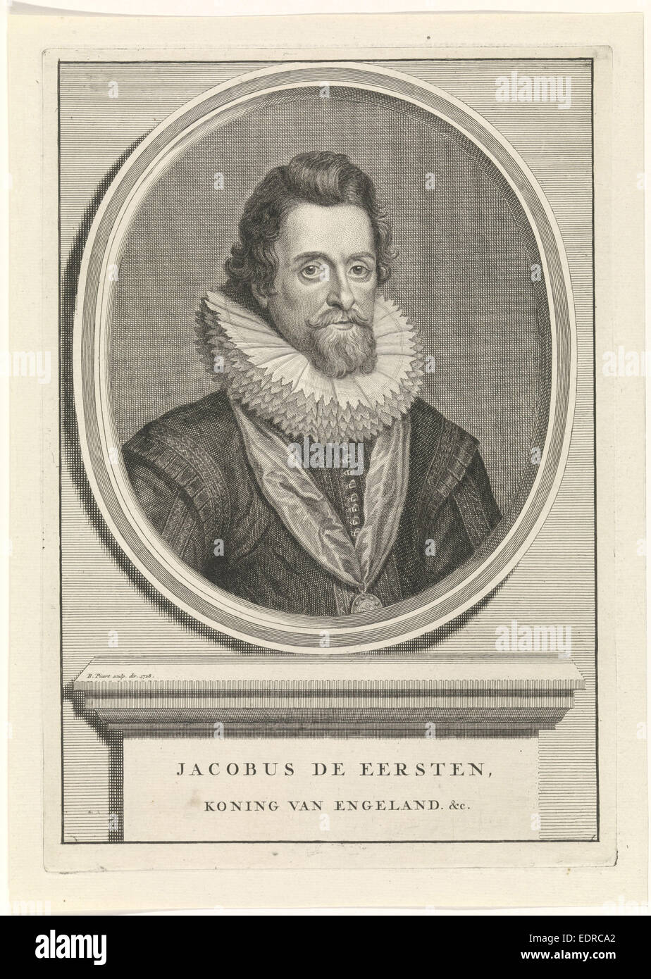 Portrait of James I, King of England, Bernard Picart, 1728 Stock Photo ...