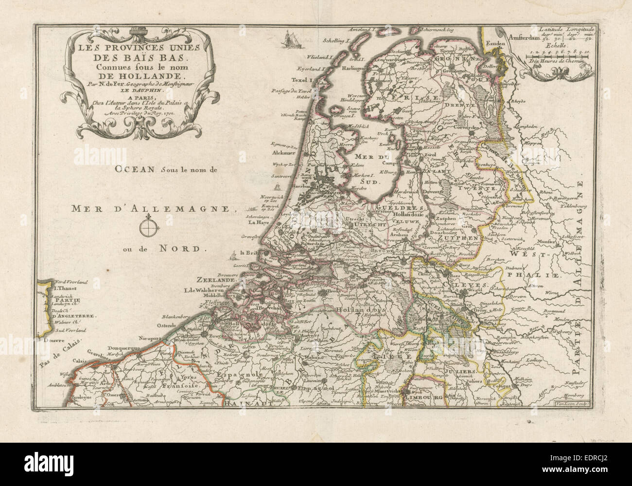 Map of The Netherlands, 1701, Harmanus van Loon, Nicolas de Fer Stock ...