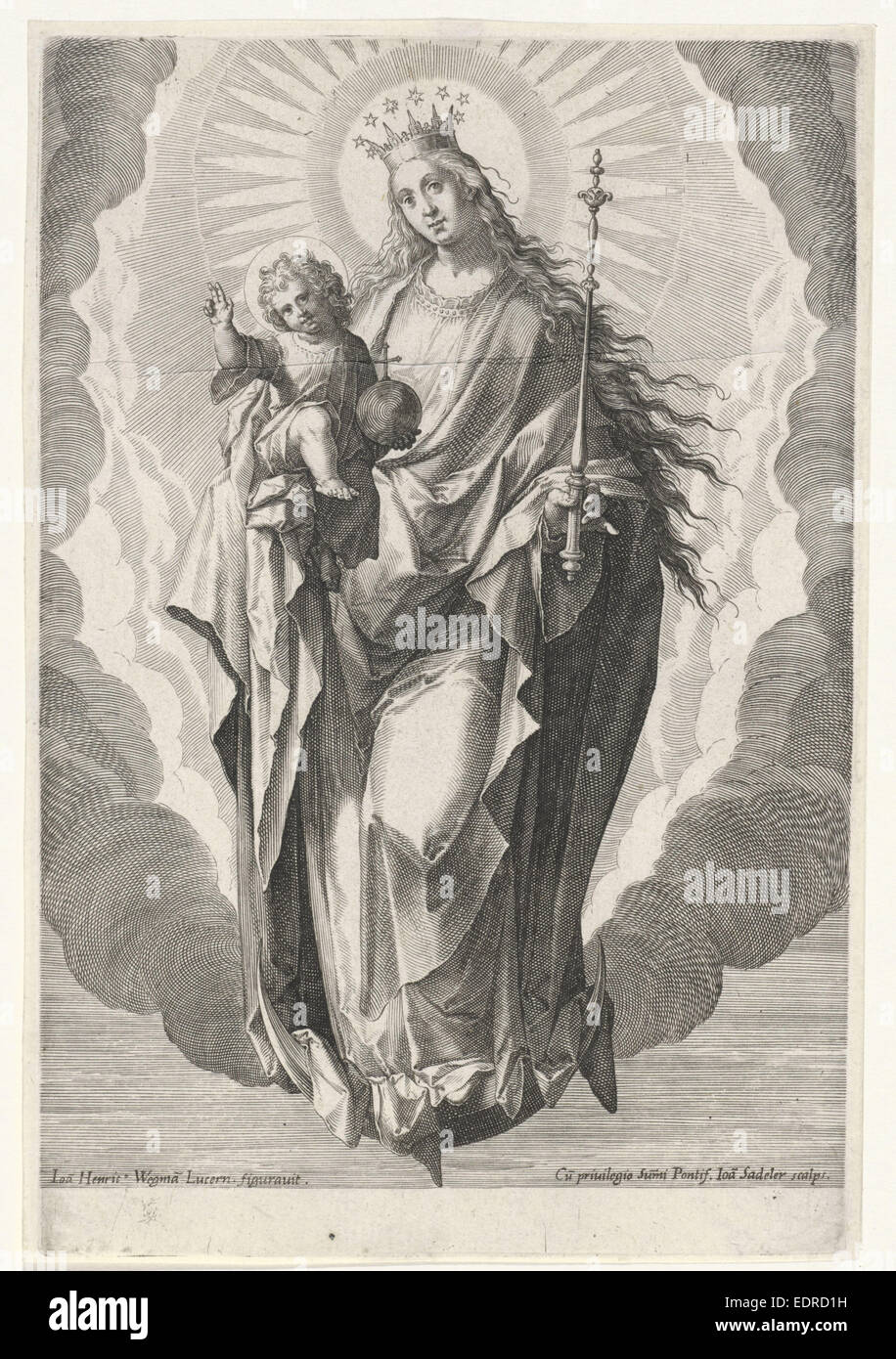 Mary with the Christ Child on the crescent moon, Johann Sadeler (I ...