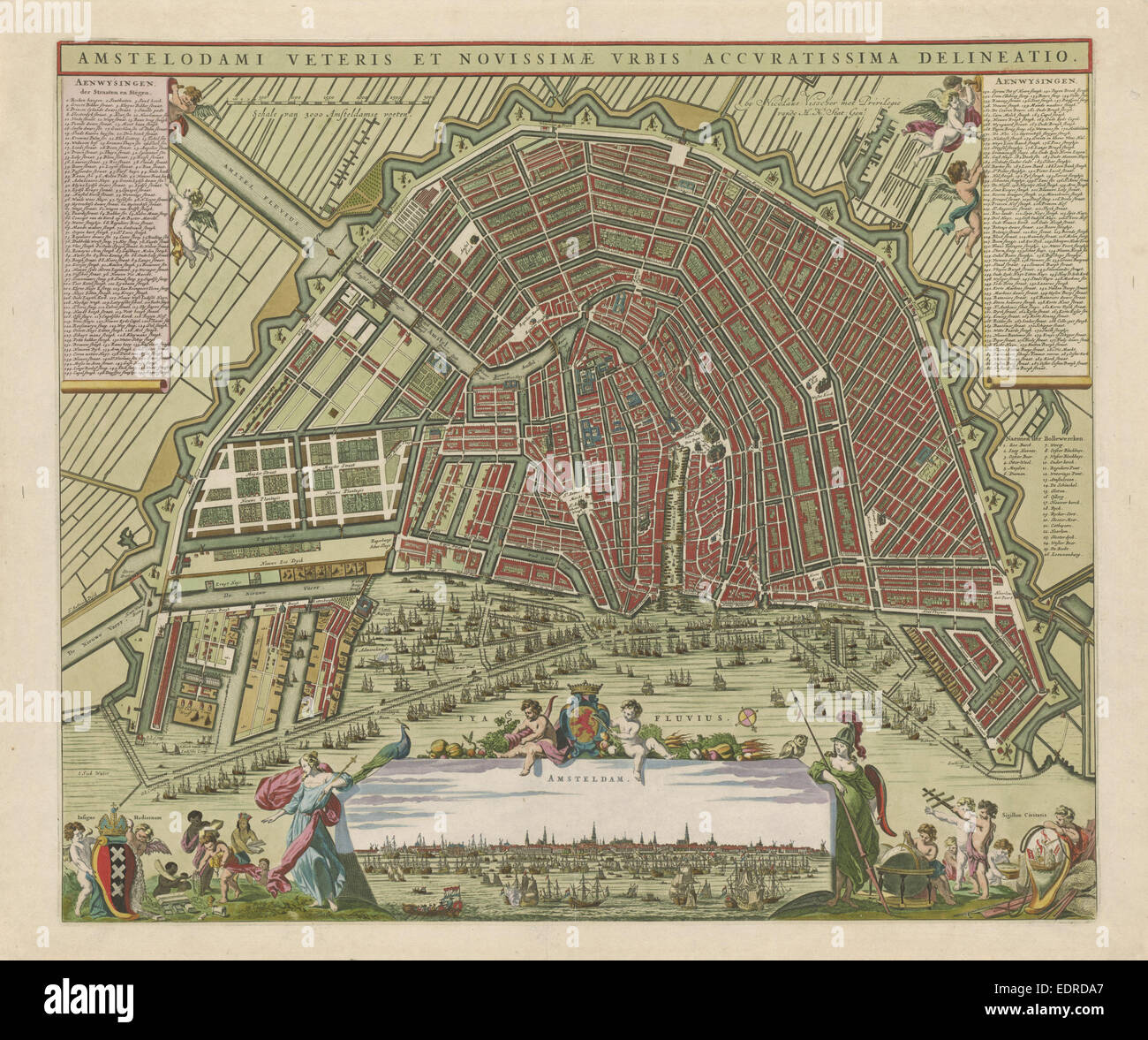 Hand-colored Map of Amsterdam The Netherlands, Anonymous, Nicolaes ...