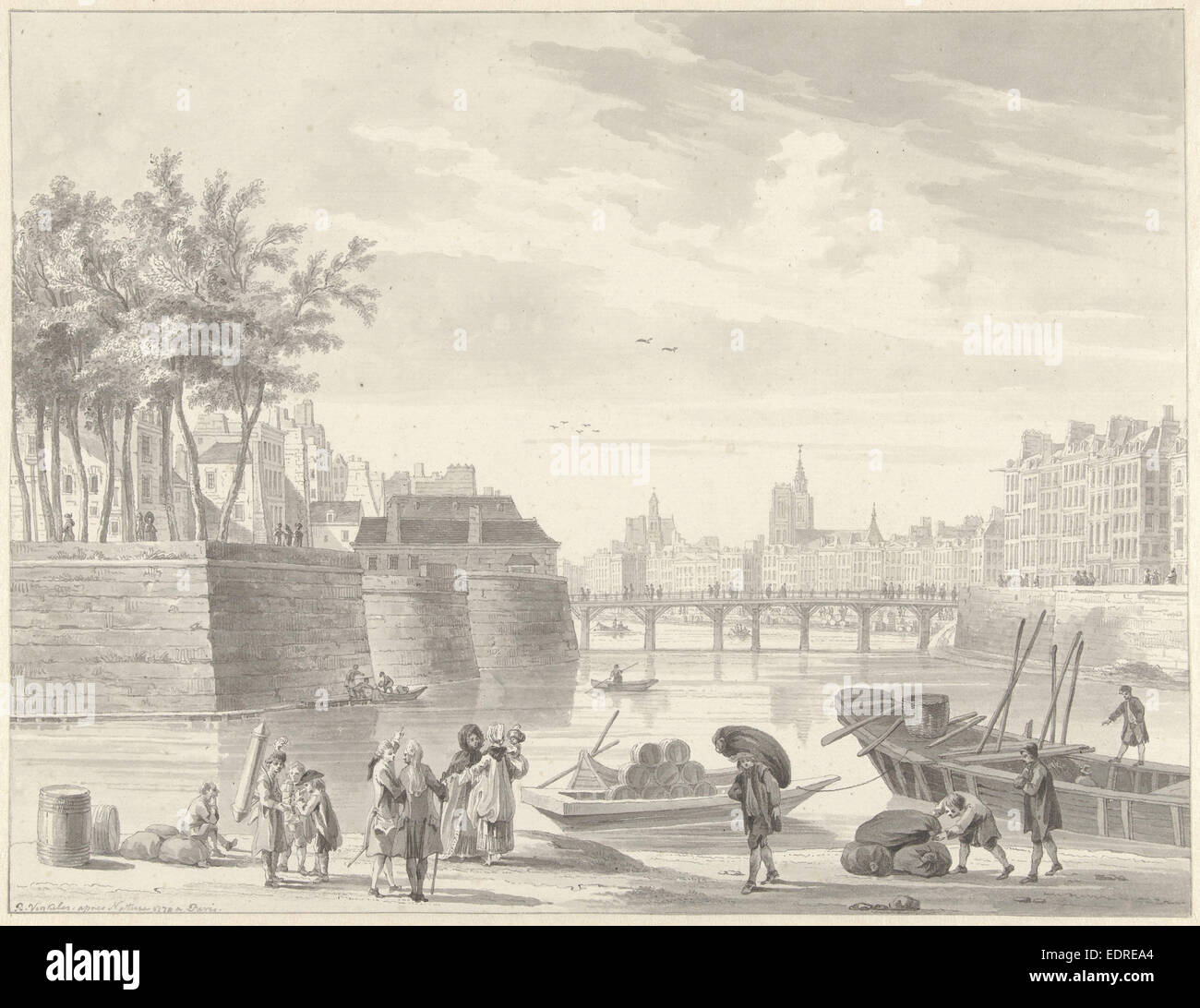 View of the Pont Rouge, Paris France, Reinier Vinkeles, 1770 Stock ...