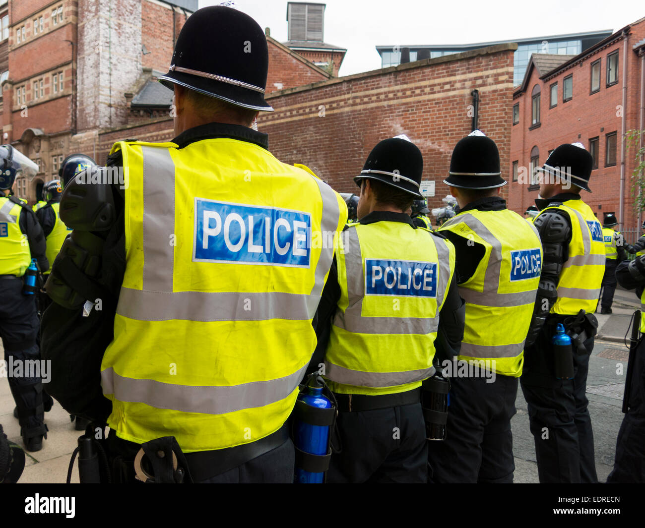 Police men and women on duty in Sheffield city South Yorkshire during ...