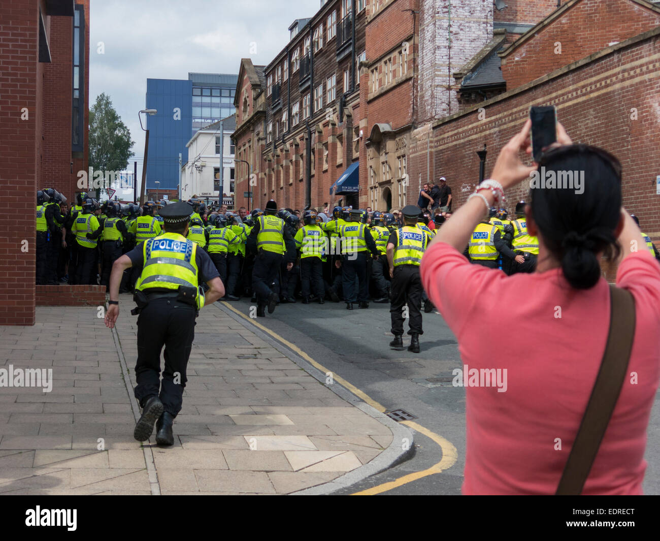 Police men and women on duty in Sheffield city South Yorkshire during ...