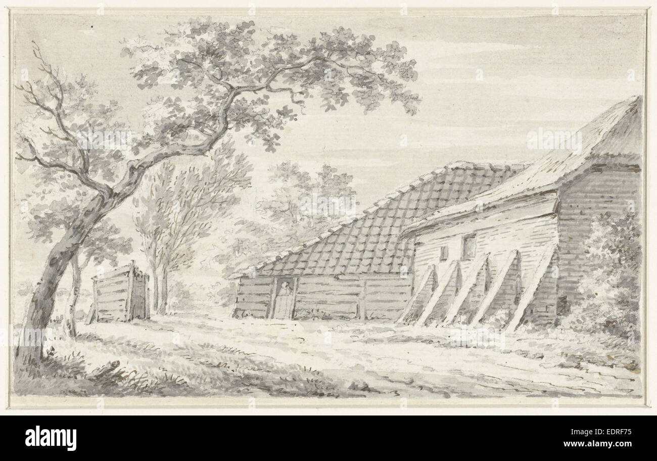 Farm with barn, Anonymous, 1700 - 1800 Stock Photo - Alamy
