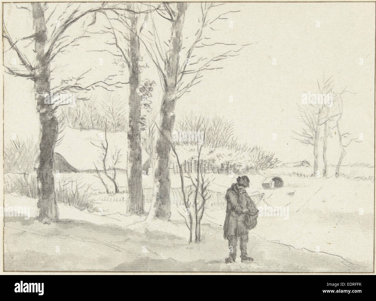 Snowy Landscape with standing man, Jacob Ernst Marcus, 1784 - 1826 ...