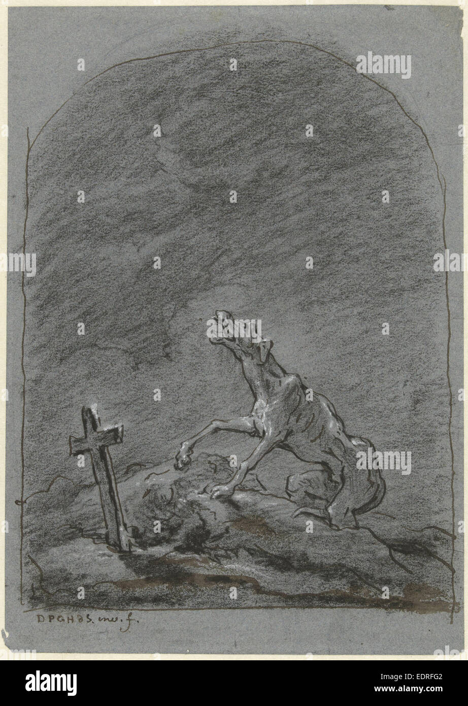 Yelping dog at the grave of his boss, David Pièrre Giottino Humbert de ...