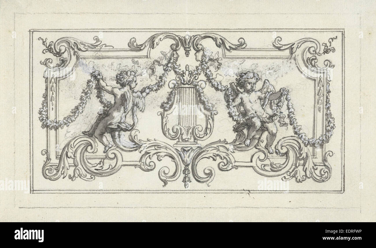 Panel Filling with putti with festoons on either side of a winch ...