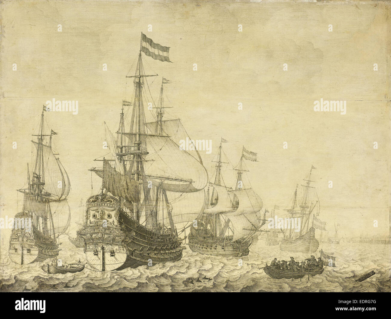 Seascape with the Dutch Men-of-War including the Drenthe and the Prince ...