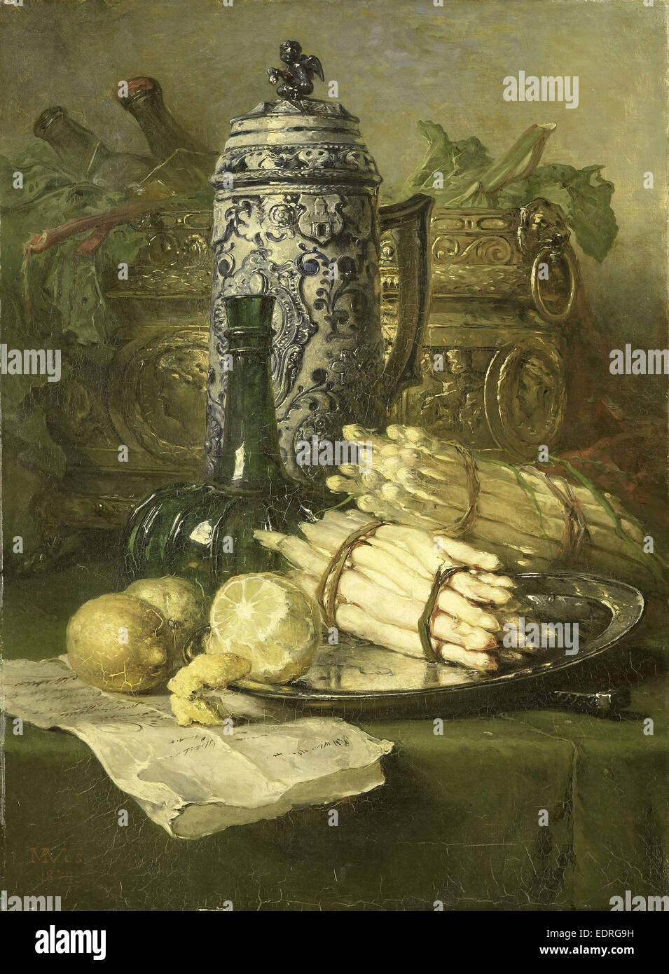 Still life with jug of stoneware, Maria Vos, 1878 Stock Photo - Alamy