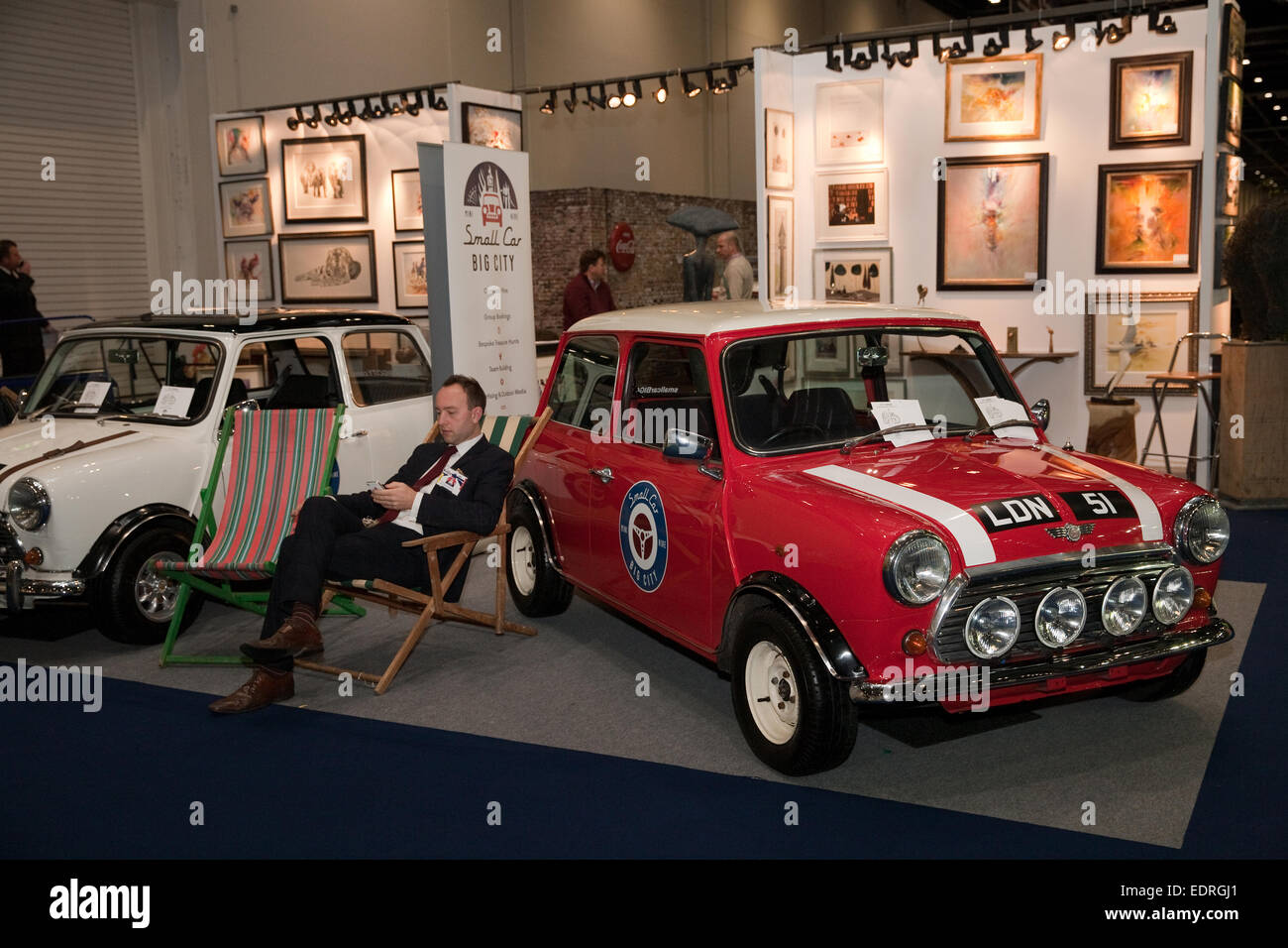 Mini's on show at the London Classic car show at the Excel Stock Photo ...