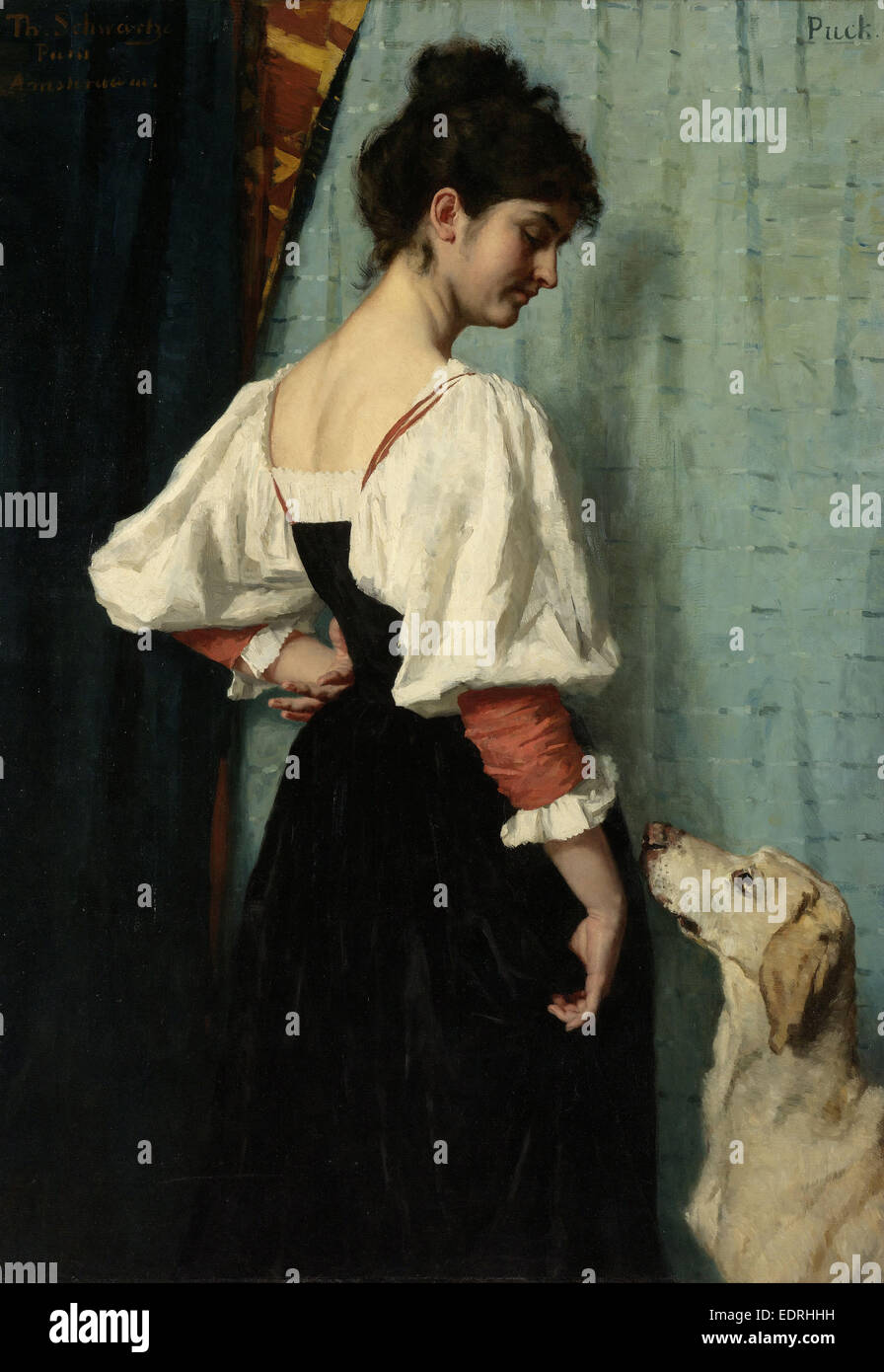Young Italian woman with the dog Puck, Thérèse Schwartze, 1879 - 1885 Stock Photo - Alamy