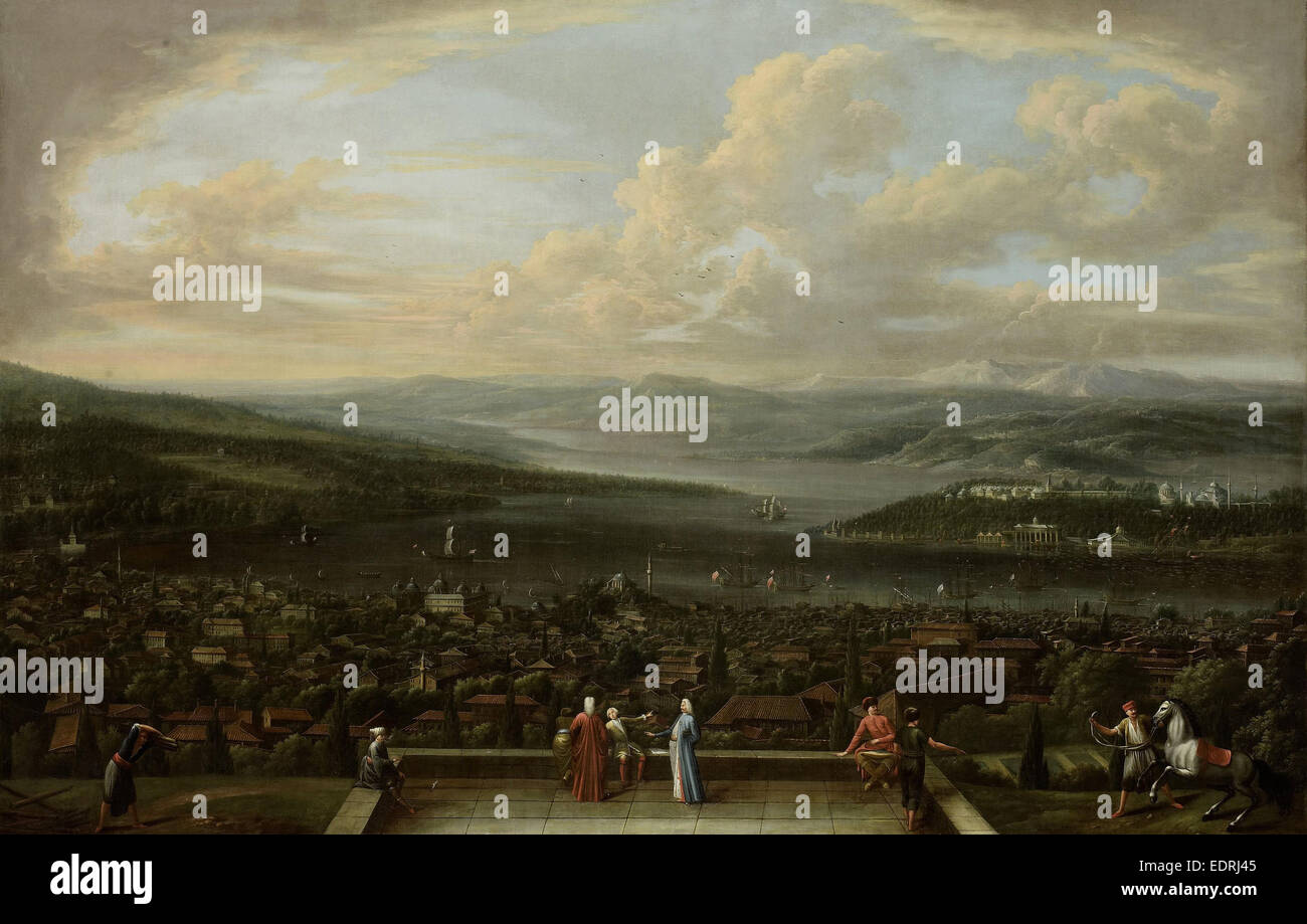 View of Istanbul from the Dutch Embassy at Pera Turkey, Jean Baptiste ...