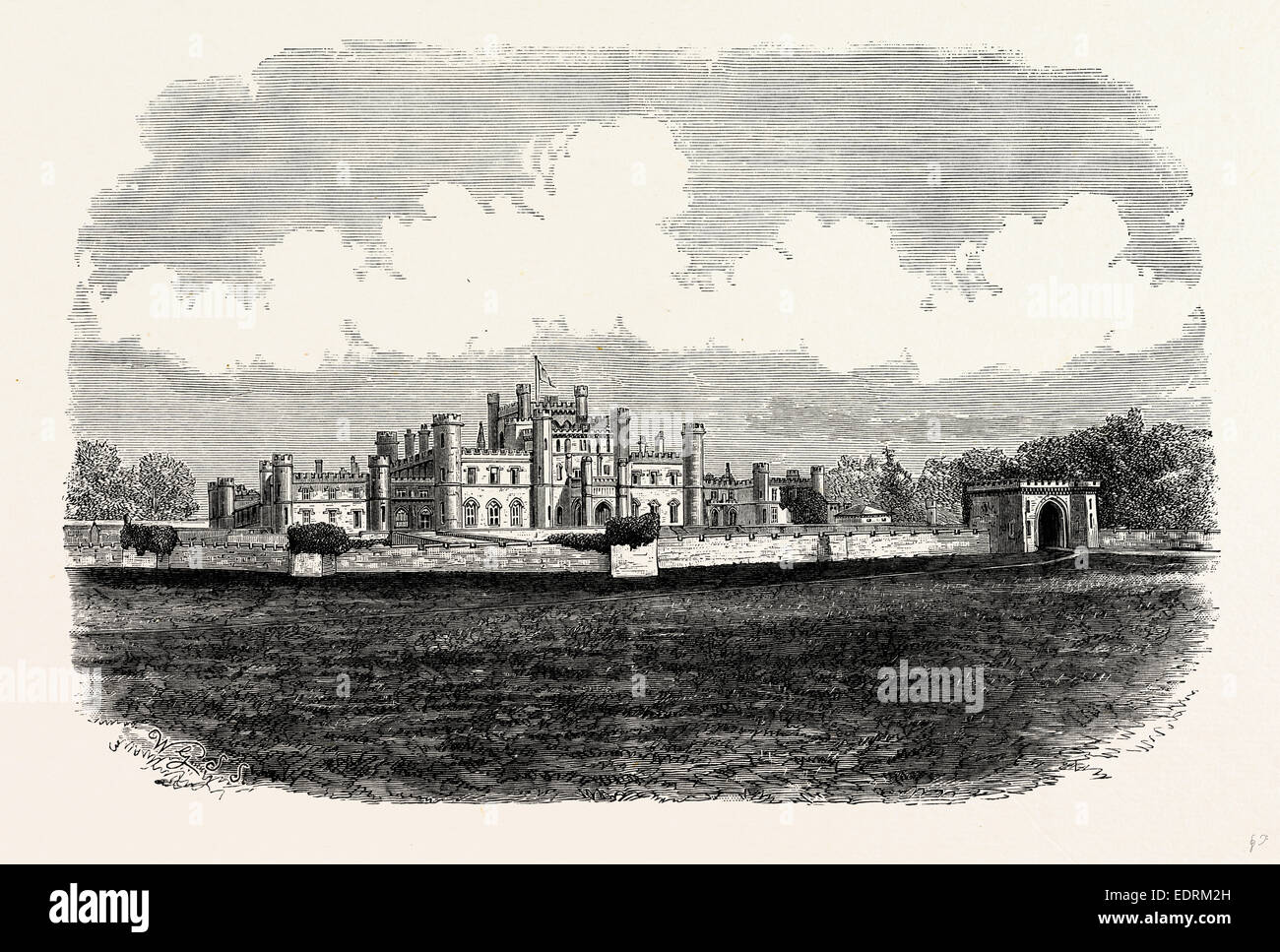 Lowther Castle, North Front, UK, England, engraving 1870s, Britain ...