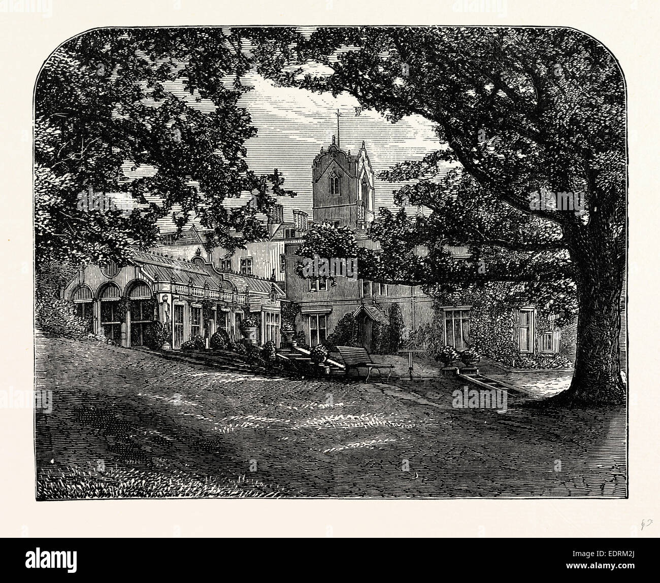 The Mansion and Conservatory, from The Grounds, UK, England, engraving ...