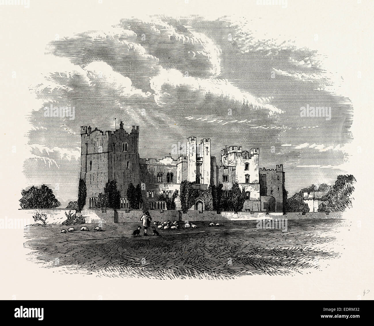 East Side of Raby Castle, UK, England, engraving 1870s, Britain Stock ...