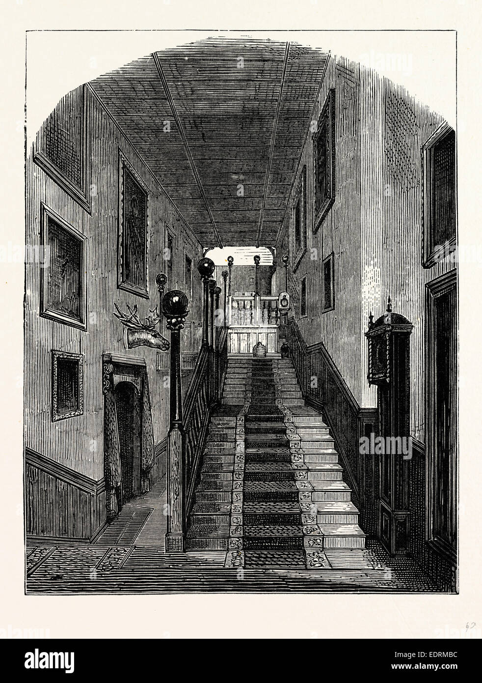 The Grand Staircase, Westwood Park, UK, England, engraving 1870s ...