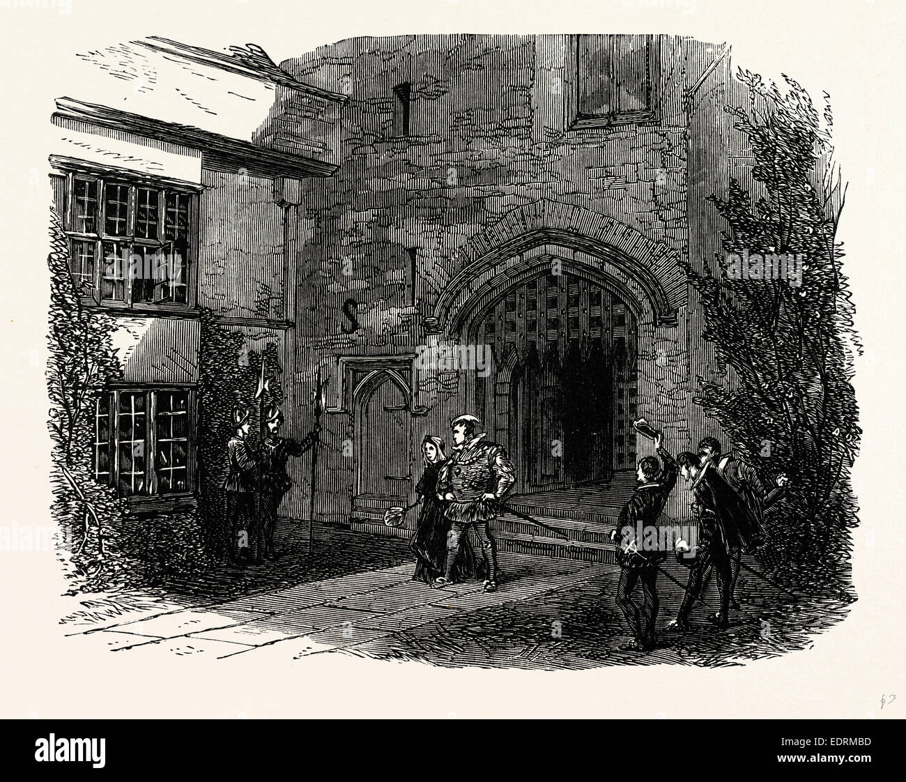 Hever Castle: the Courtyard, UK, England, engraving 1870s, Britain ...