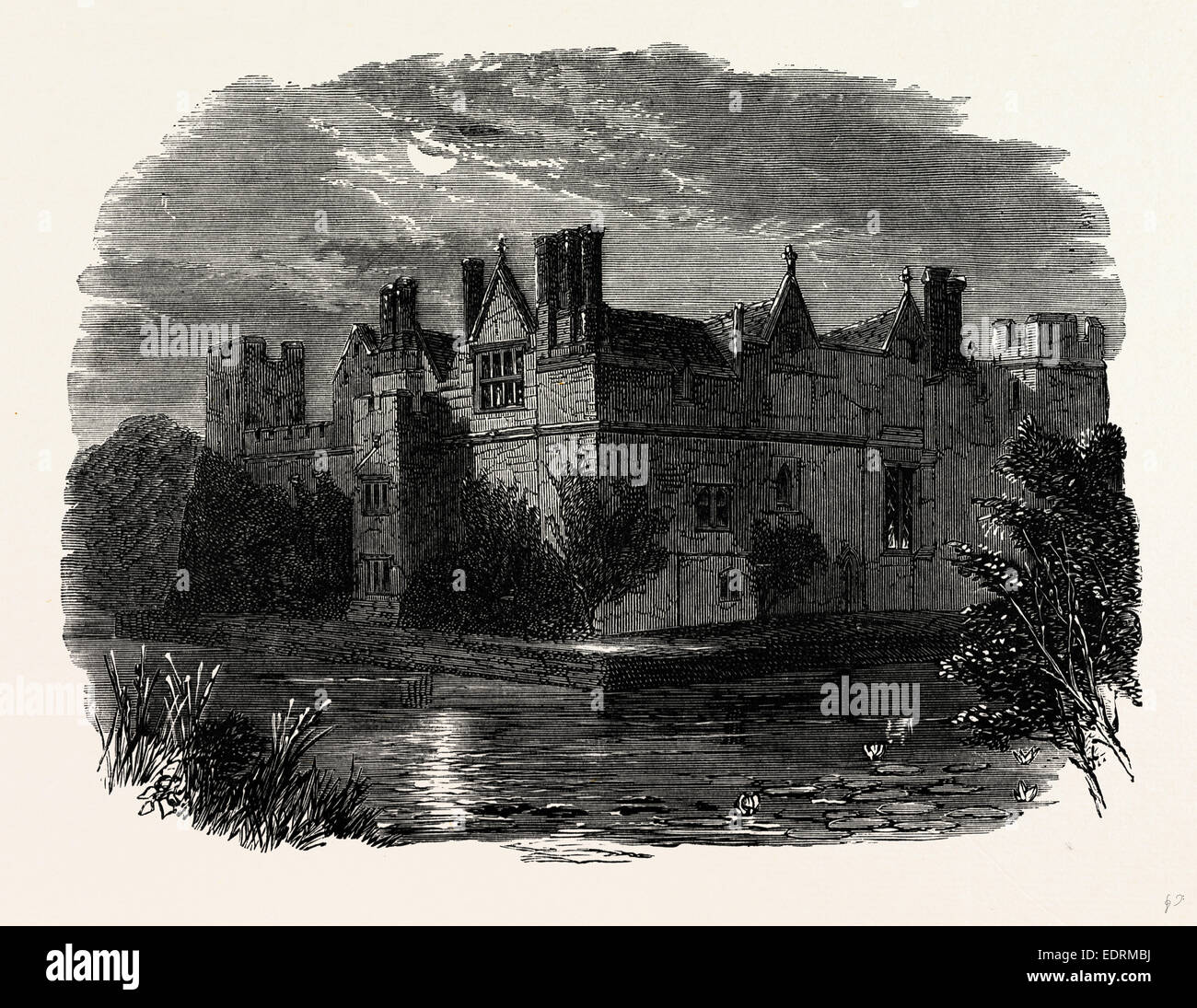 Hever Castle, from the East, UK, England, engraving 1870s, Britain ...