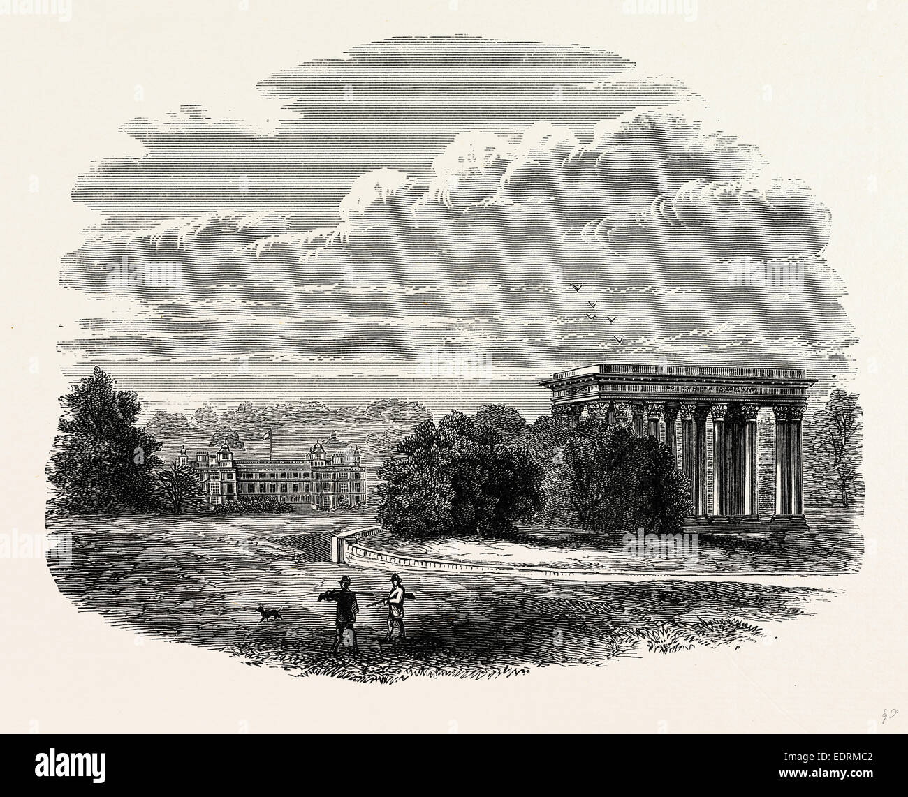 The Temple of Concord, Audley End, UK, England, engraving 1870s ...