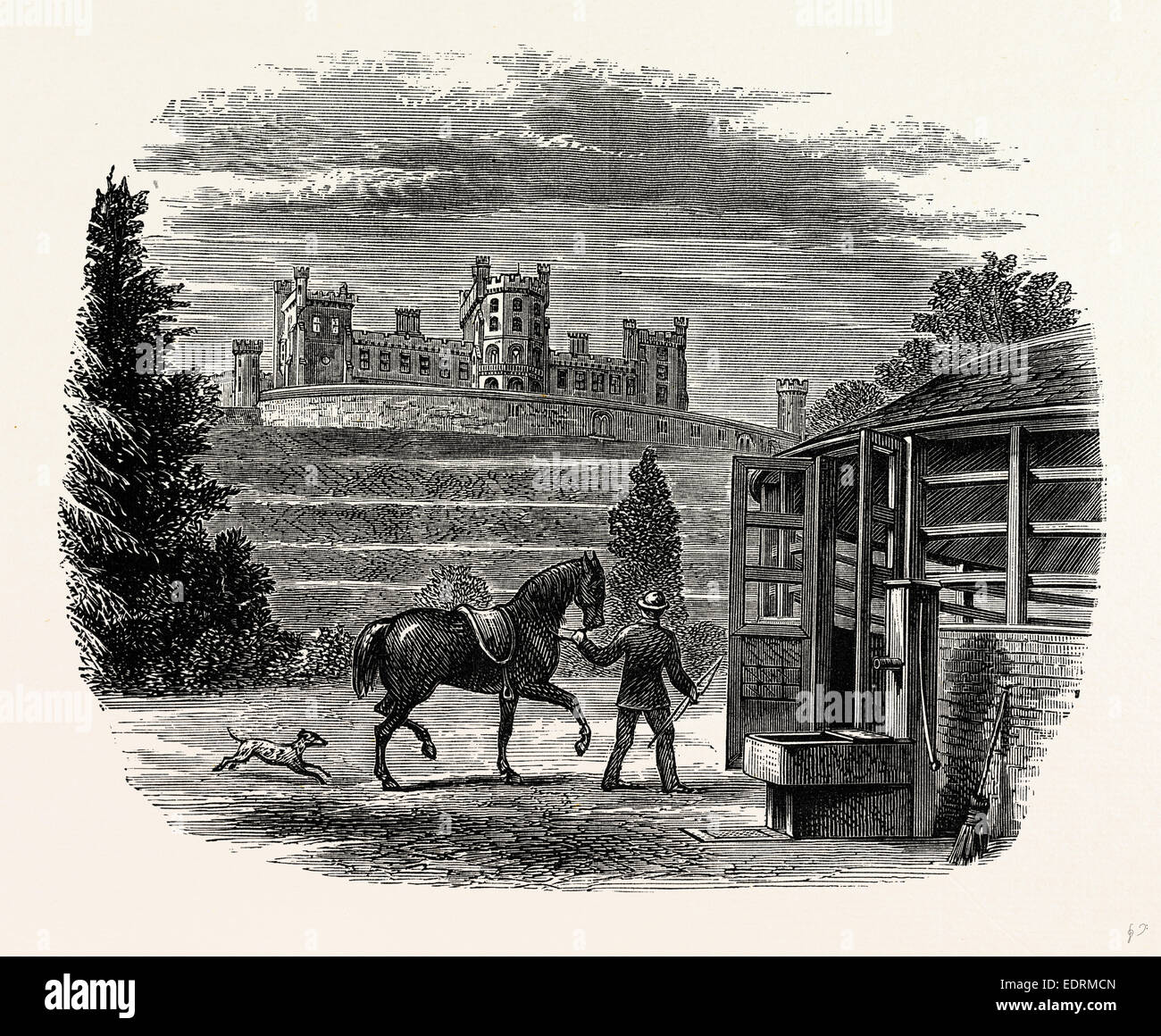 Belvoir Castle, from the Stables, showing the Covered Exercise ground ...