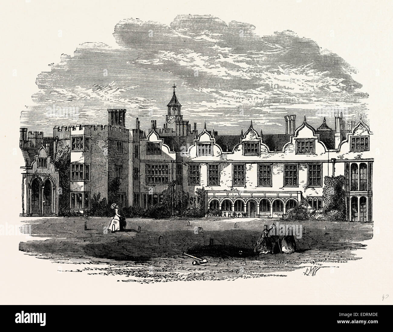 The South Front, Knole House, UK, England, engraving 1870s, Britain ...