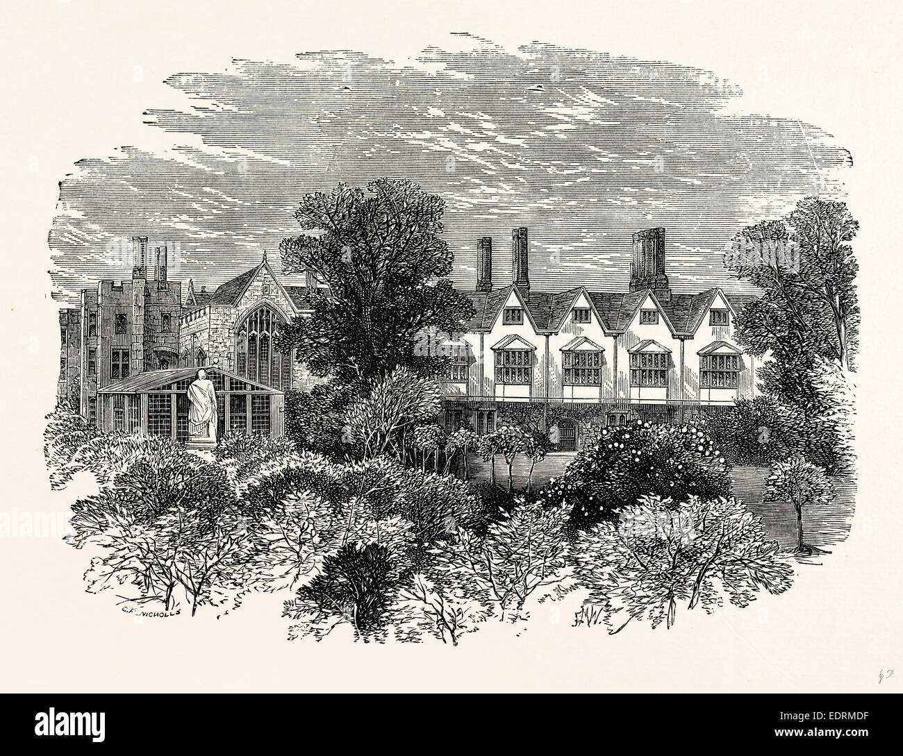 Knole House from the Garden, UK, England, engraving 1870s, Britain ...
