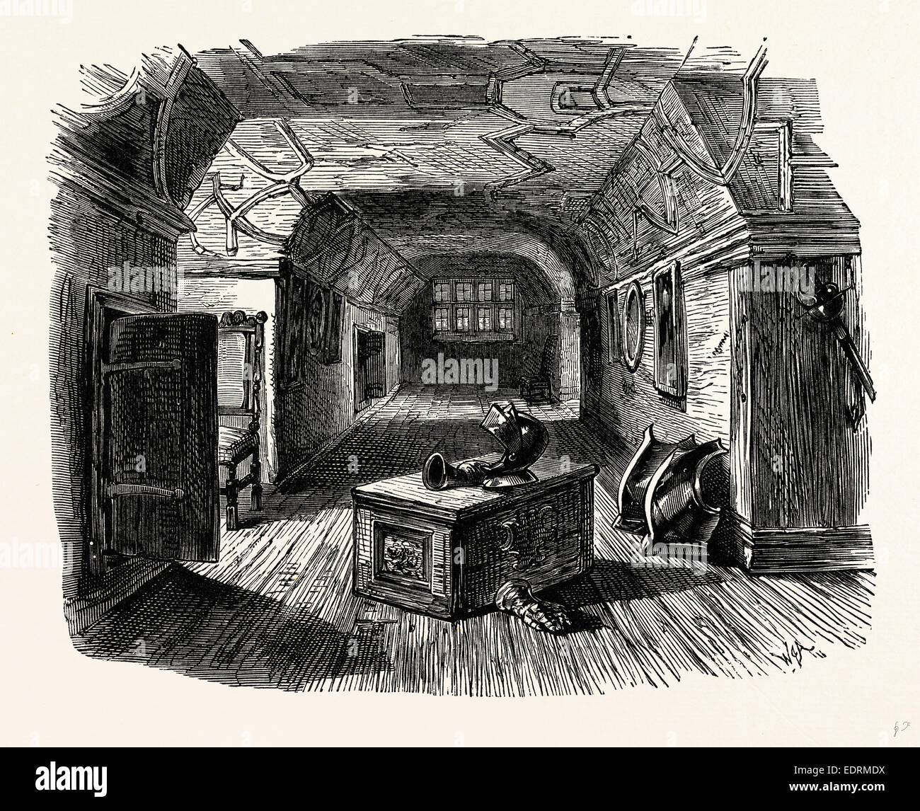 The Retainers' Gallery, Knole House, UK, England, engraving 1870s ...