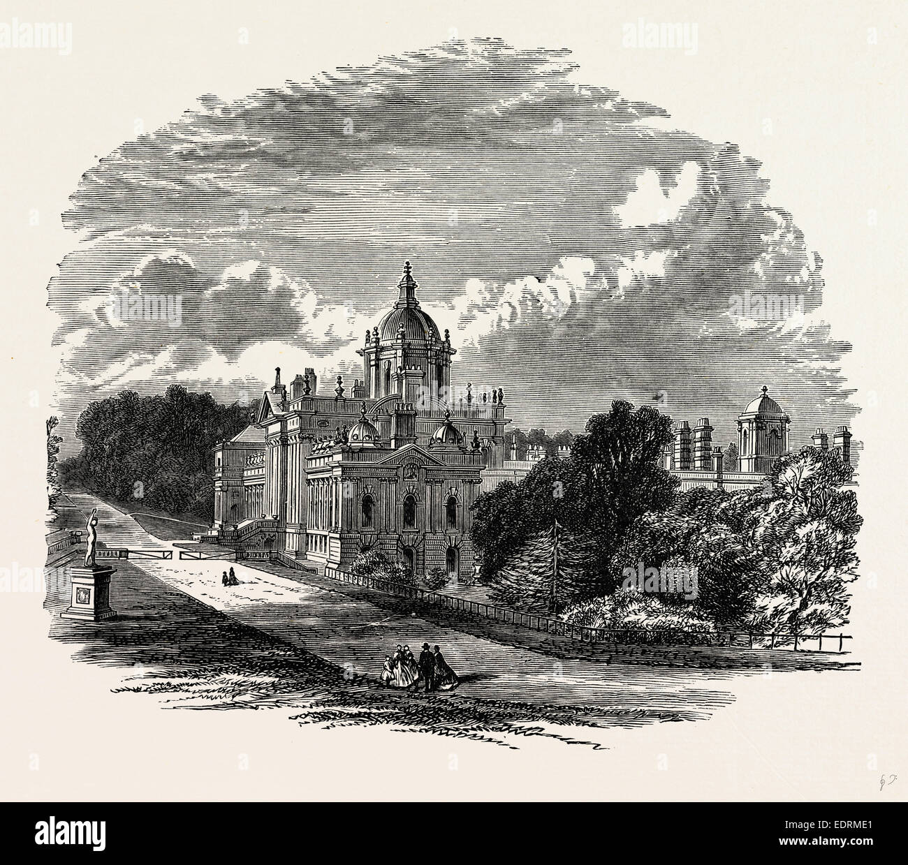 The Garden Front, Castle Howard, UK, England, engraving 1870s, Britain ...