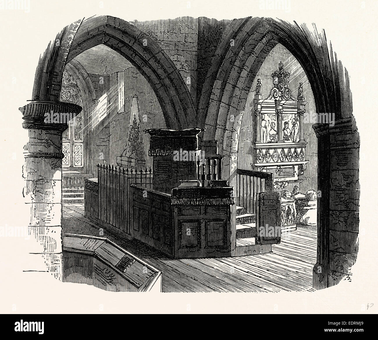 Kedleston Church, Interior, UK, England, engraving 1870s, Britain Stock ...