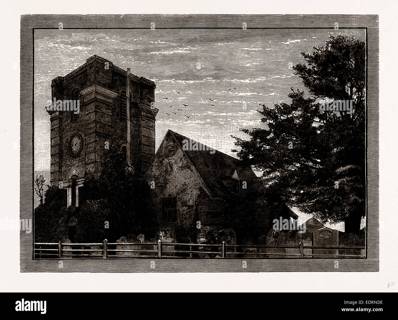 LALEHAM CHURCH, UK, engraving 1881 - 1884 Stock Photo - Alamy