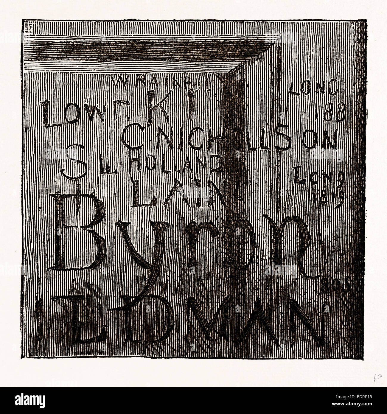 BYRON'S NAME, FROM THE FOURTH FORM ROOM, UK, engraving 1881 - 1884 ...