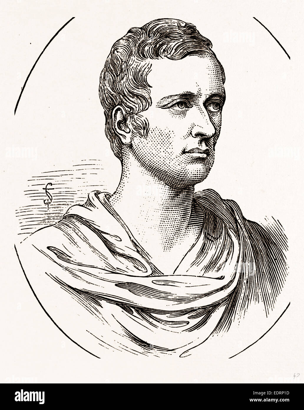 SIR STAMFORD RAFFLES, from the bust by Chantrey, UK, engraving 1881 ...