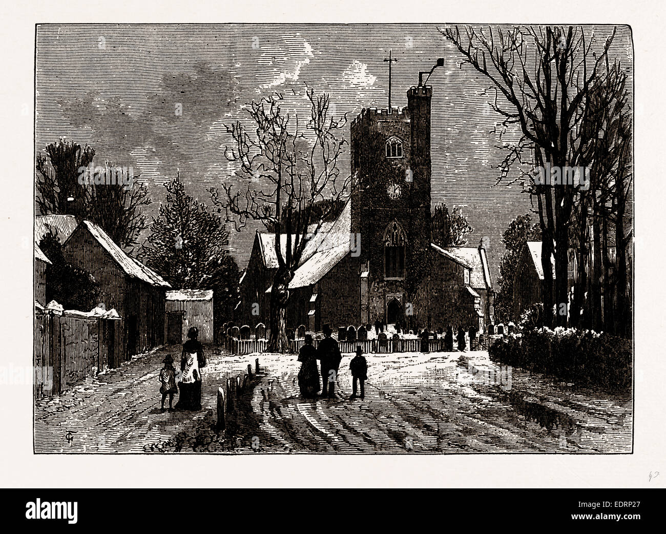 HADLEY CHURCH, UK, engraving 1881 - 1884 Stock Photo - Alamy