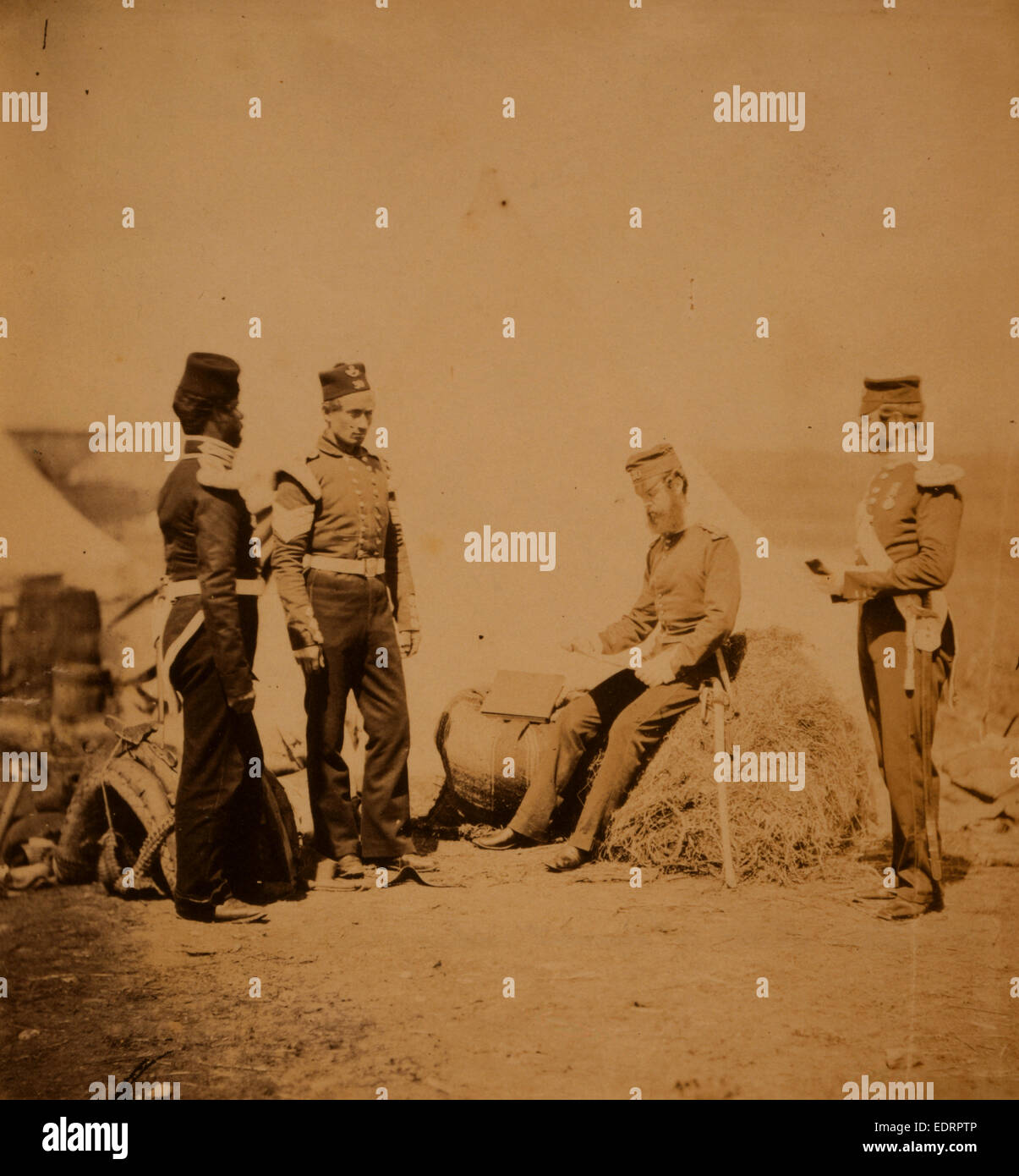 Captain Walker, 30th Regiment, reading general orders, Crimean War ...