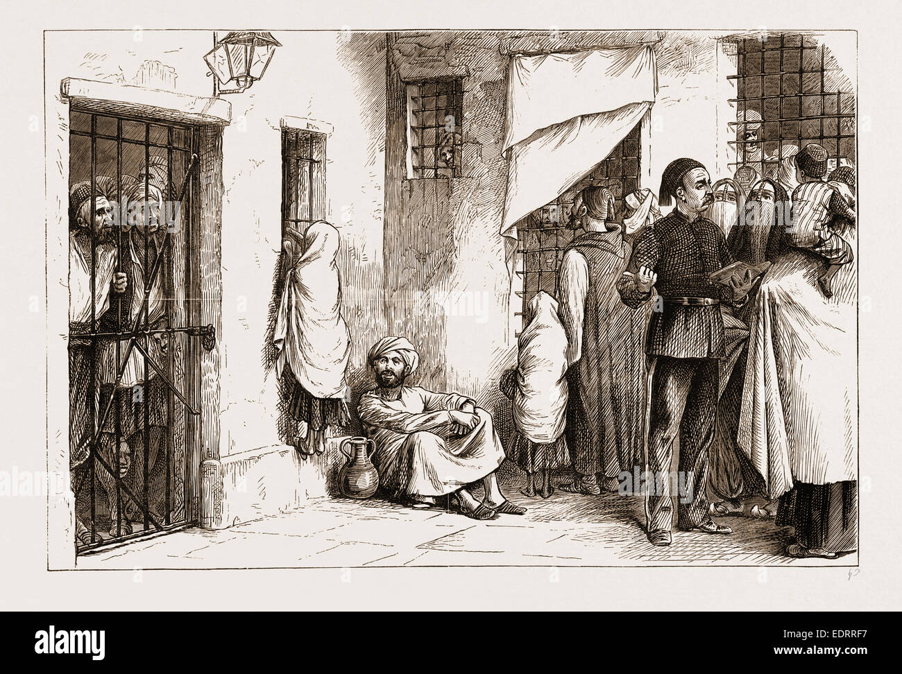 LIFE AT CAIRO, EGYPT, 1876: THE PRISON YARD: PRISONERS RECEIVING VISITS ...